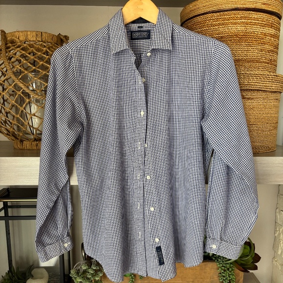 Lands' End | Tops | Lands End Preppy Button Down Shirt In Navy Gingham ...